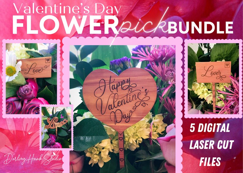 Laser Valentine Cut File Flower Pick Bundle Bouquet Decoration - Etsy