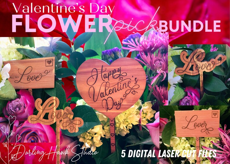 Laser Valentine Cut File Flower Pick Bundle Bouquet Decoration - Etsy