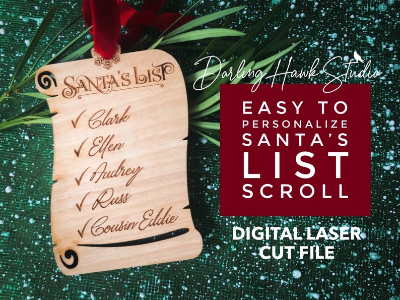 Santa s List Personalized Scroll Ornament SVG Laser Cut Etsy