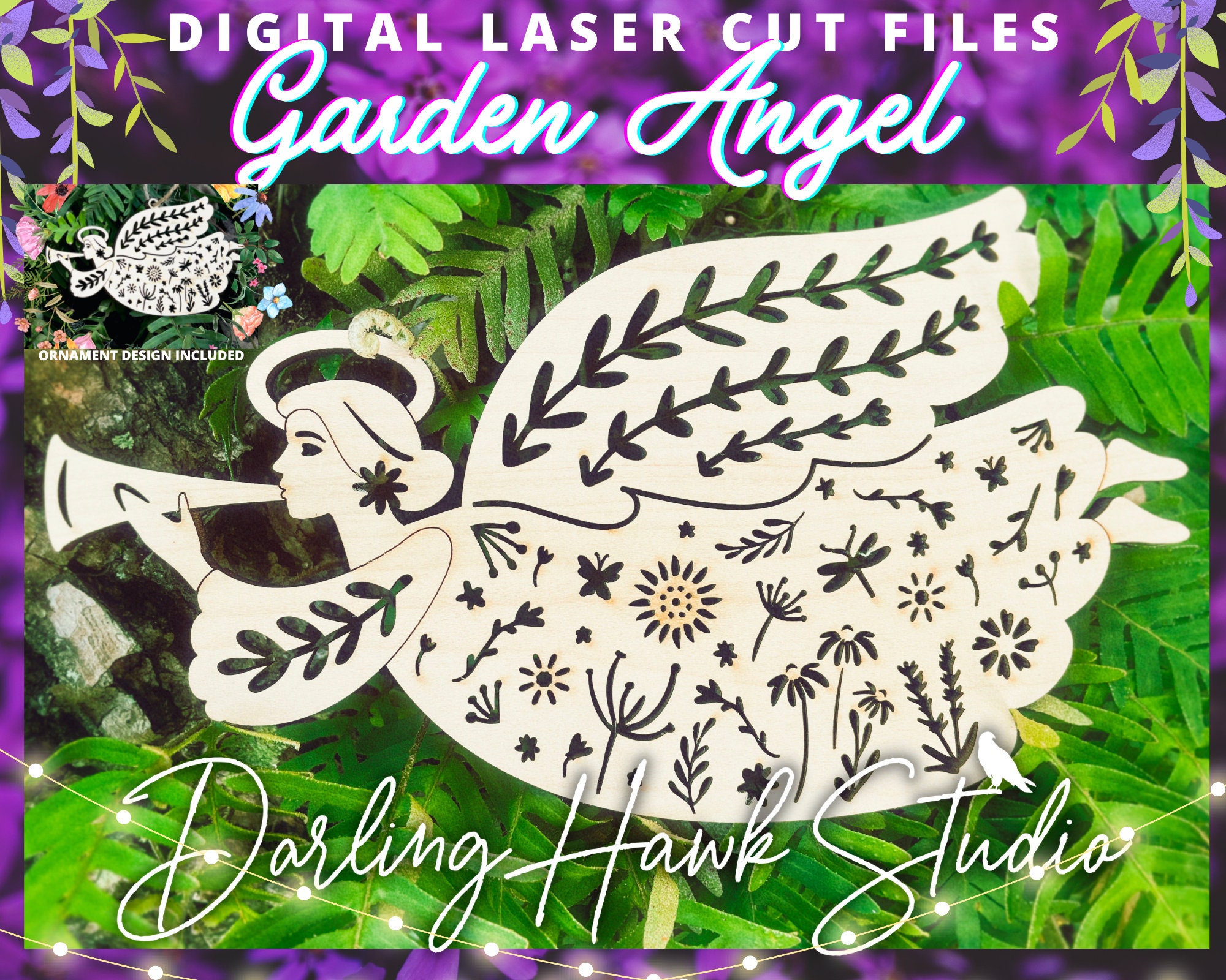 Garden Angel Digital Laser Cut File Ornament for Glowforge and C02 ...