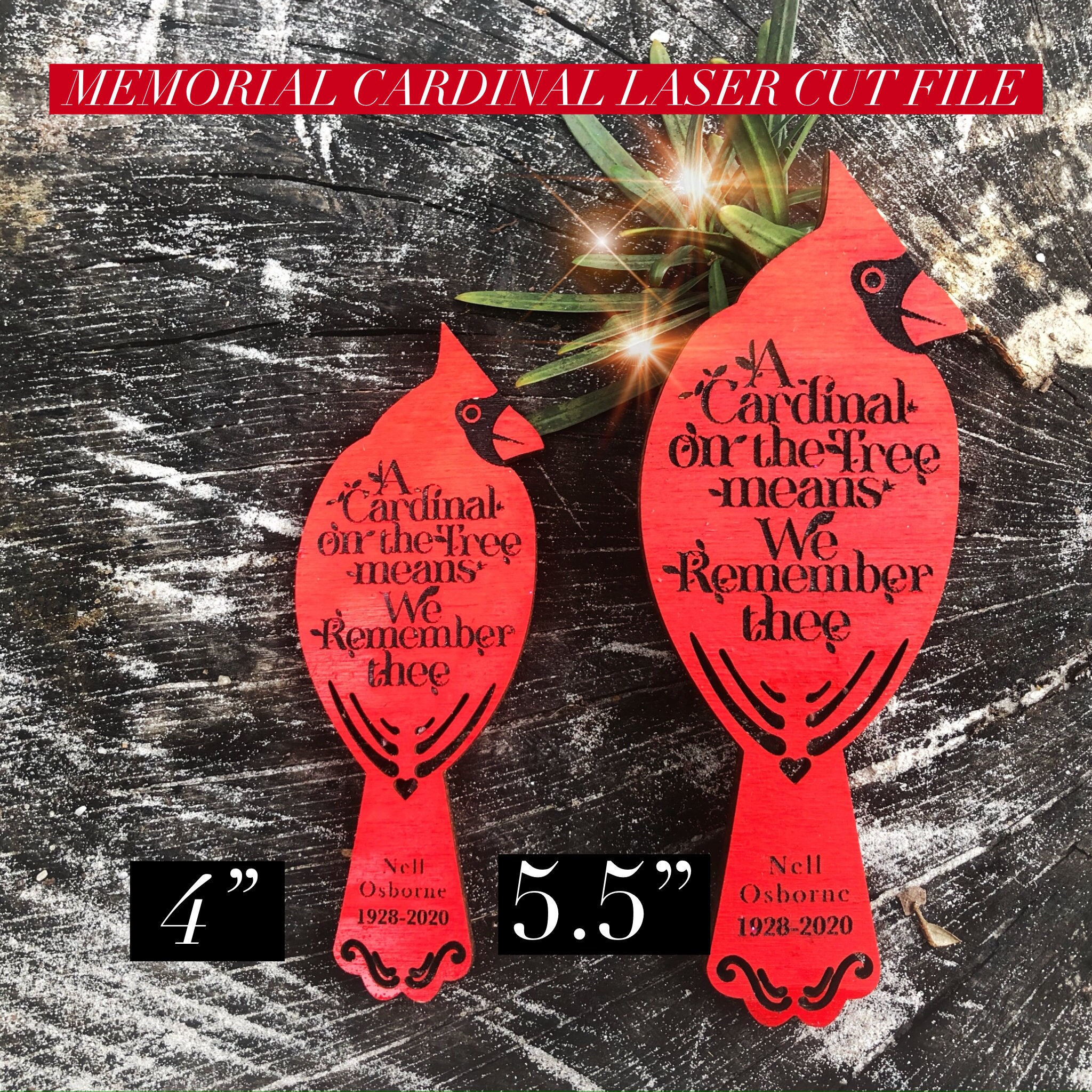 Cardinal Memorial Ornament Laser Cut File for Glowforge SVG | Etsy