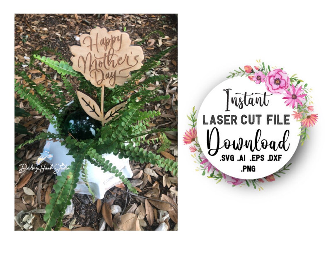 DIGITAL DOWNLOAD Mother's Day Flower Card or Flower Stake - Etsy