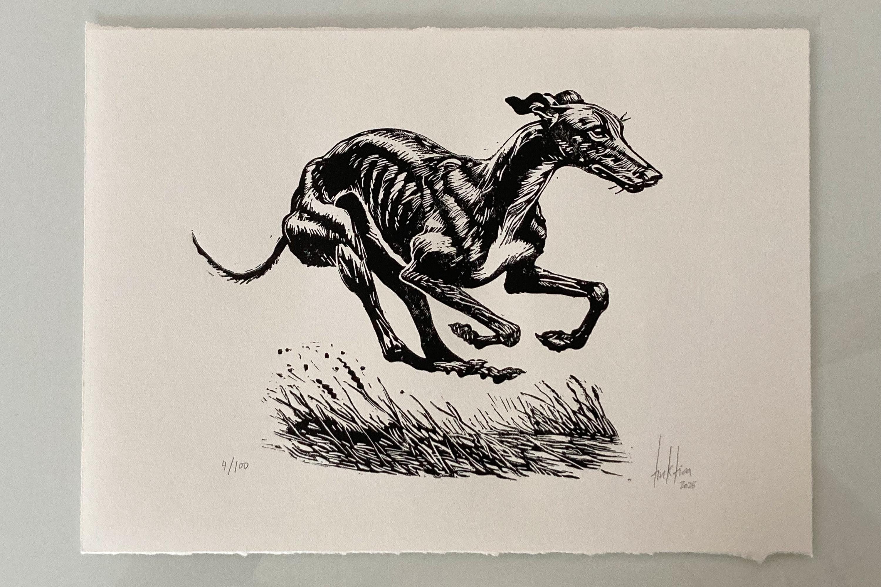 Spanish Greyhound // Original Linocut Print, Hand Printed With Quality ...