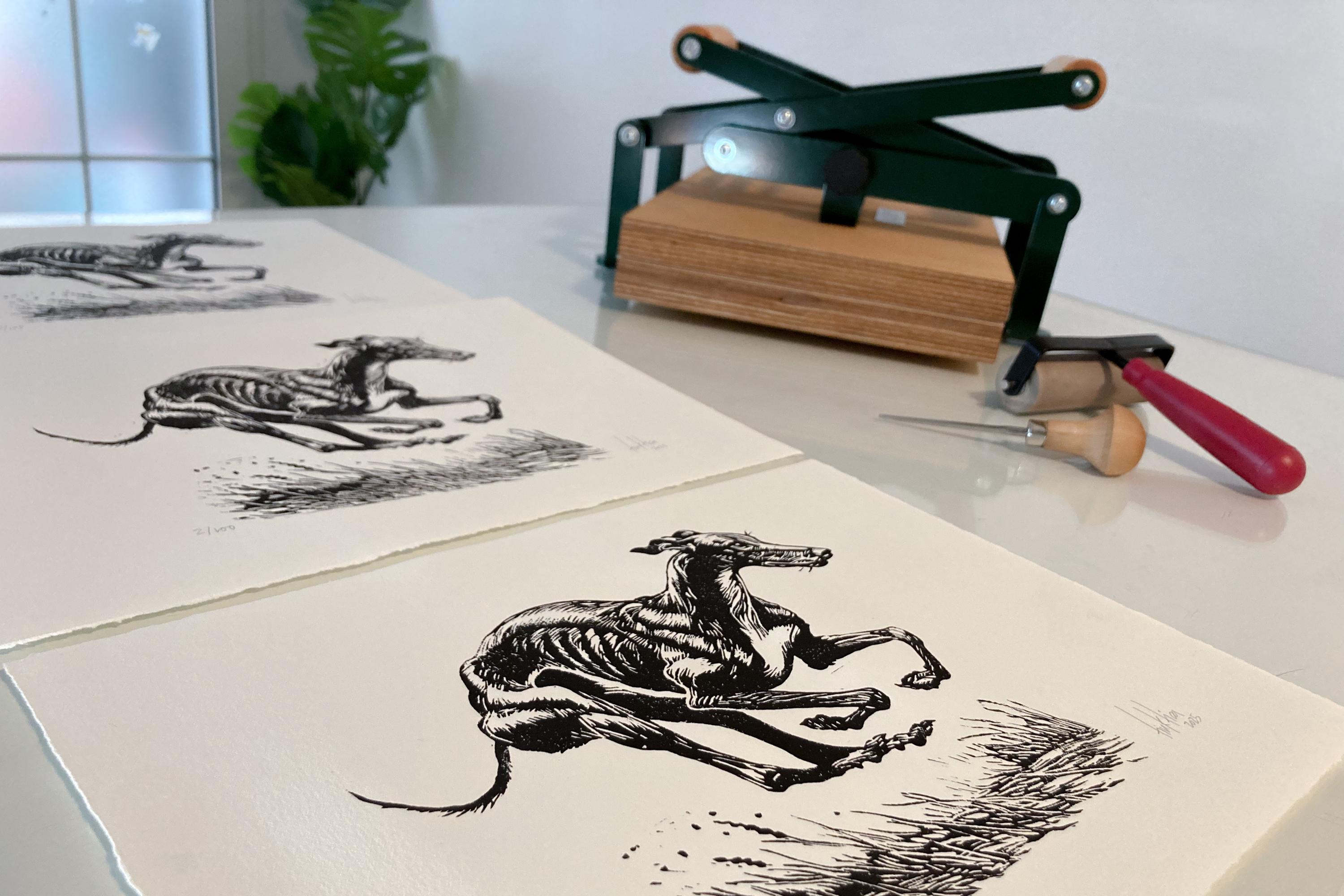 Spanish Greyhound // Original Linocut Print, Hand Printed With Quality ...