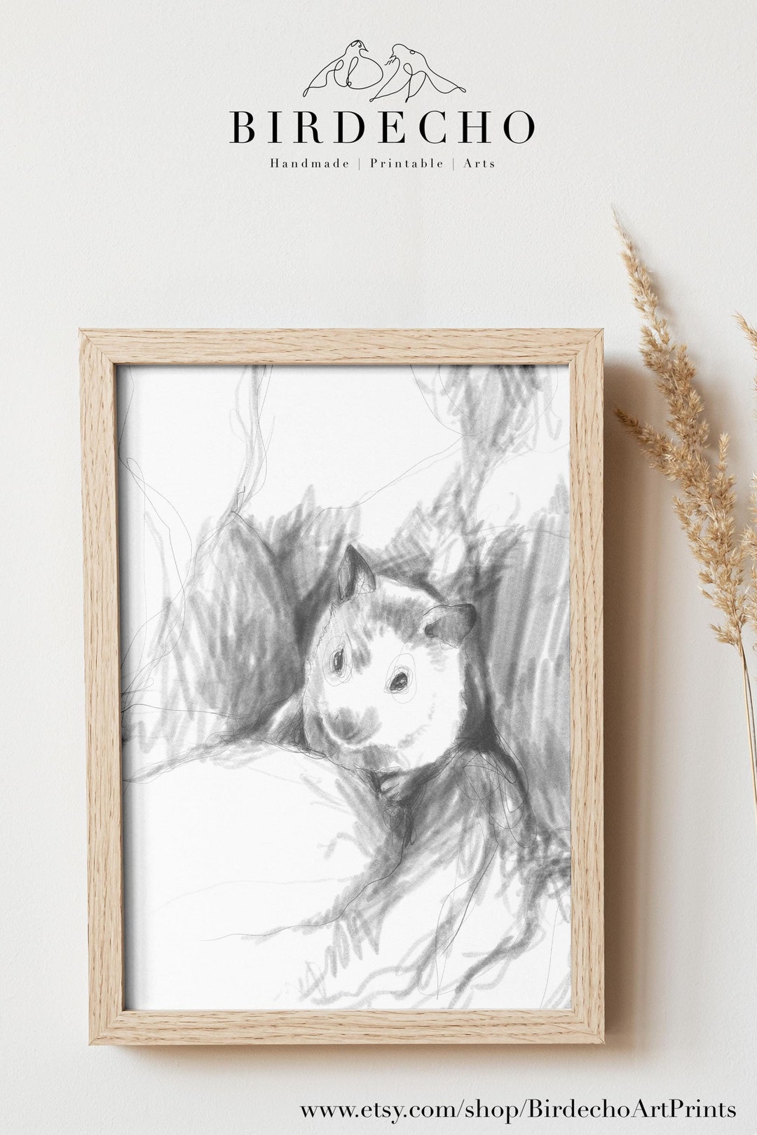 Cute Hamster Unique Line Drawing Wall Art, Printable Handmade Home ...