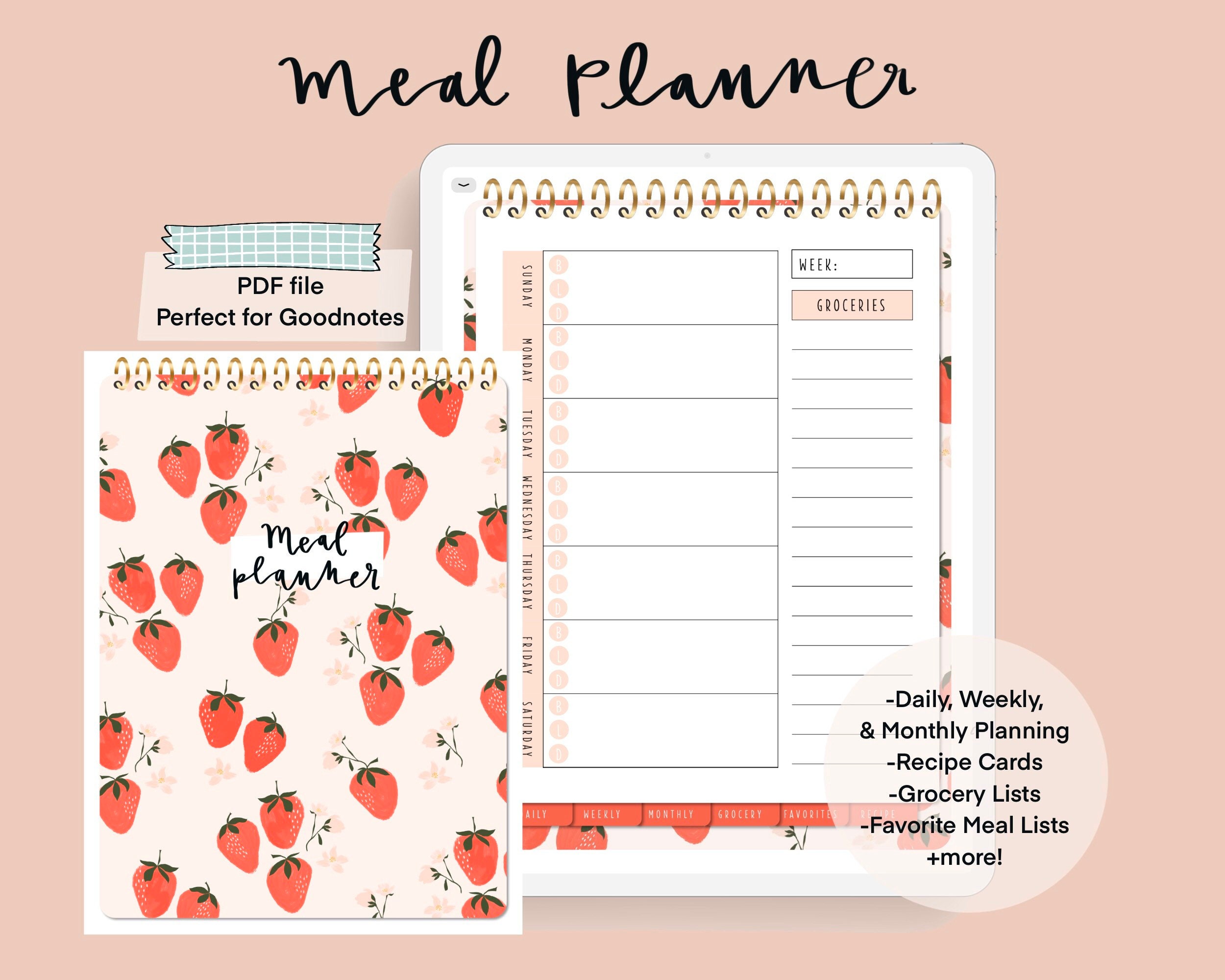 Strawberry Meal Planning Book Recipe Notebook for Goodnotes - Etsy