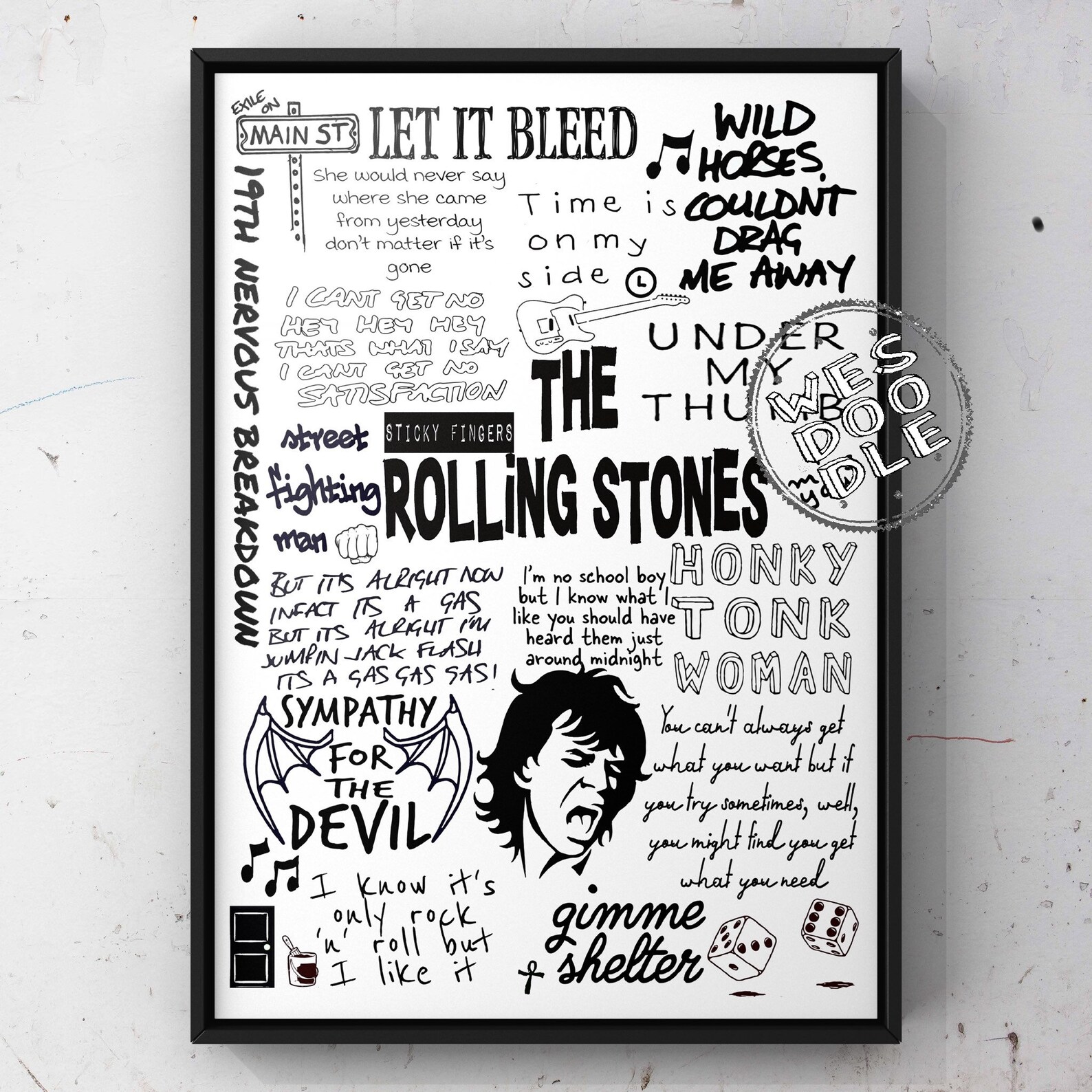 The Rolling Stones Lyric Album Song Doodle Sketch Poster | Etsy