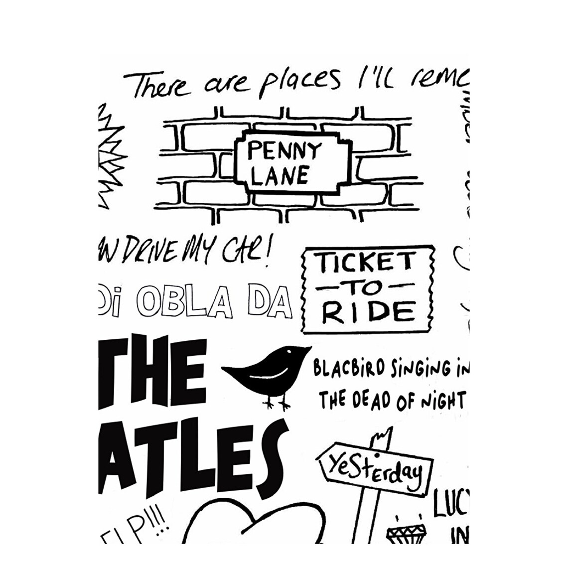 The Beatles Doodle Sketch Wall Art, Music Print - Etsy UK