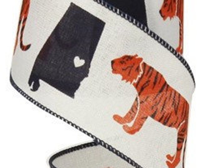 Auburn Tiger Inspired Wired Ribbon, Tiger Ribbon, Wired Ribbon, White ...