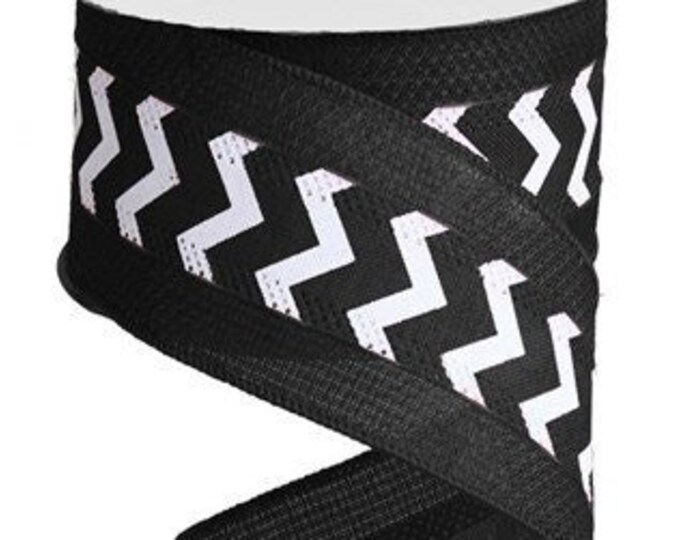 Black and White Chevron Ribbon, 2.5" Black White Chevron Ribbon, Wired ...