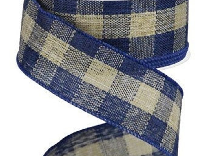 Blue Beige Burlap Wired Ribbon, Blue Ribbon, 1.5" Wired Ribbon, Blue ...