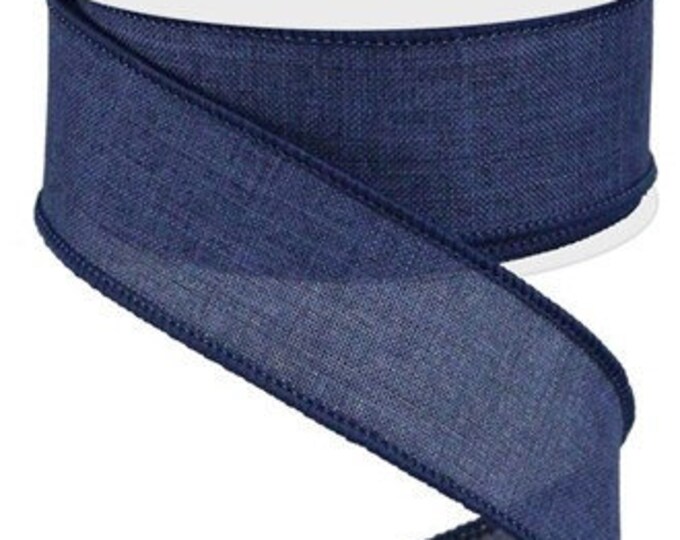 Navy Blue Burlap Wired Ribbon, 1.5" Wired Ribbon, Ribbon by the Yard ...
