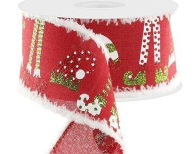 Red White Christmas Elf Wired Ribbon Christmas Snowdrift - Etsy