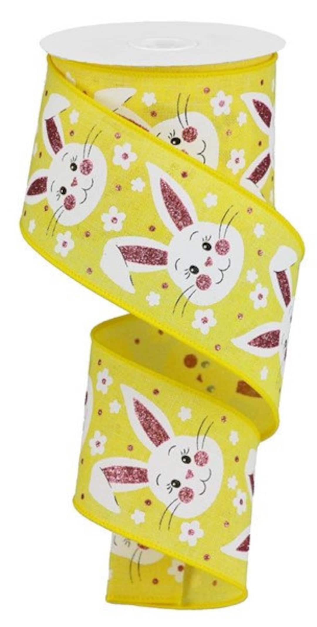 Easter Bunny Wired Ribbon, Yellow White and Pink Glitter Wired Ribbon ...