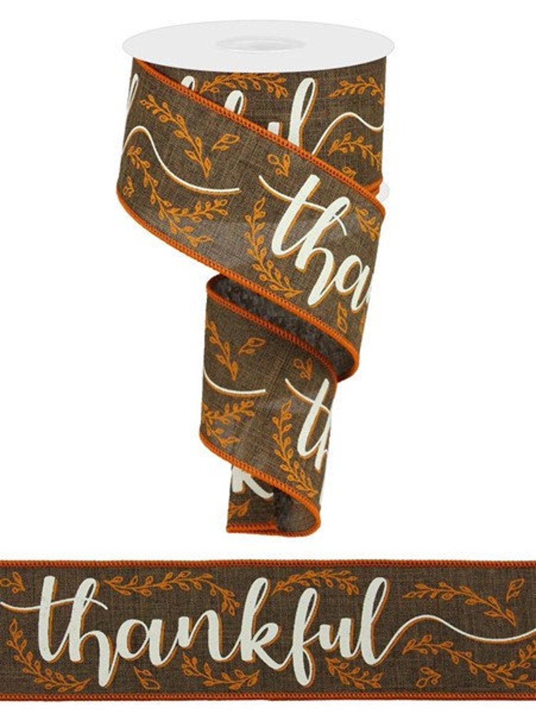 Brown Light Cream and Orange Thankful Wired Ribbon, 2.5" Thankful ...