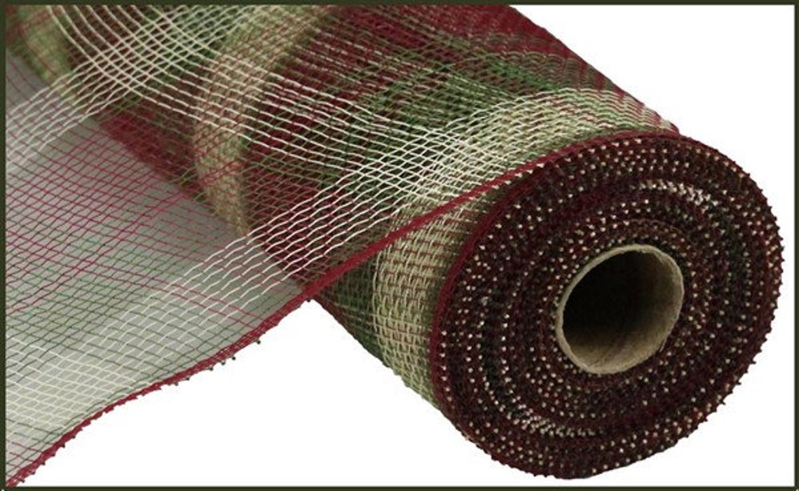 Burgundy Moss Green Ivory Plaid Deco Mesh, 10 Inch Fall Plaid Mesh ...