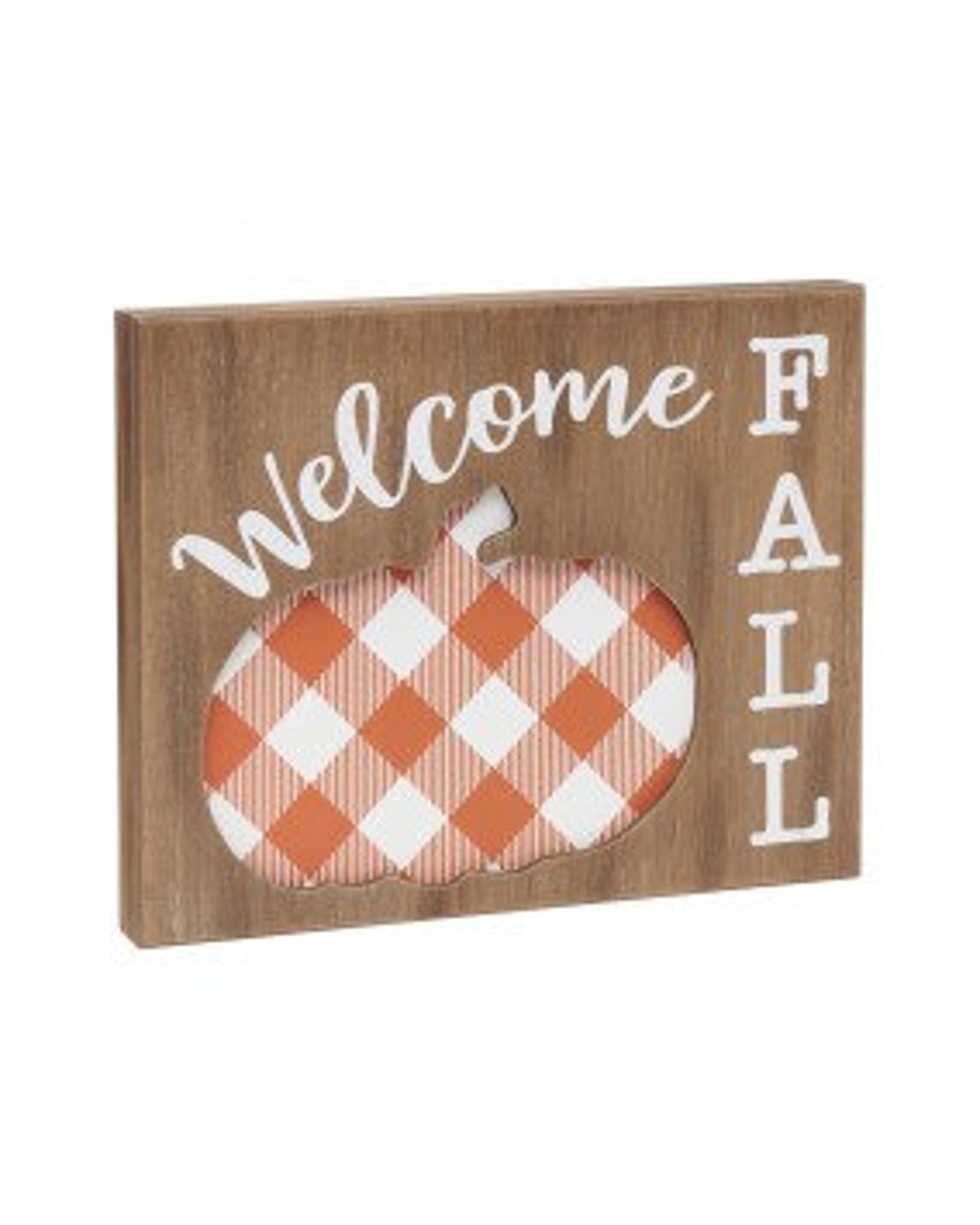 Welcome Fall Orange White Brown Check Sign Welcome Fall - Etsy