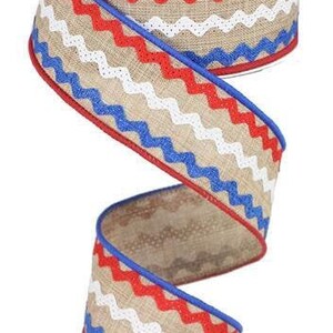 Patriotic Ribbon, Red Natural and Blue Ric Rac Ribbon, Wired Ribbon ...