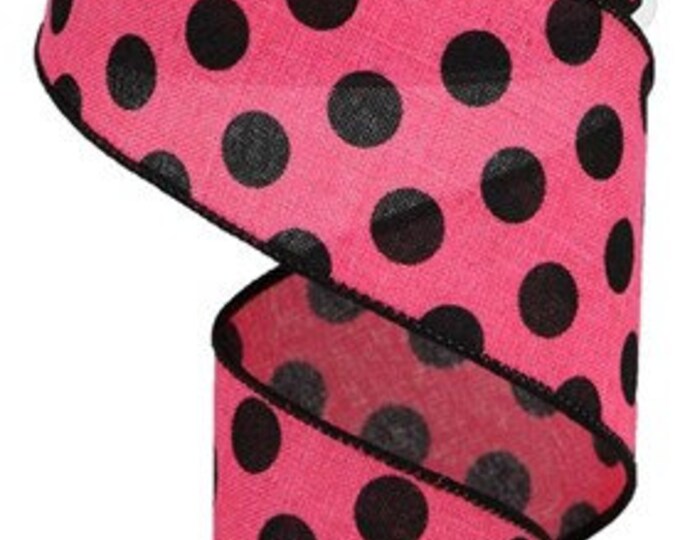 Hot Pink and Black Dot Wired Ribbon, Hot Pink Ribbon, Black Wired ...