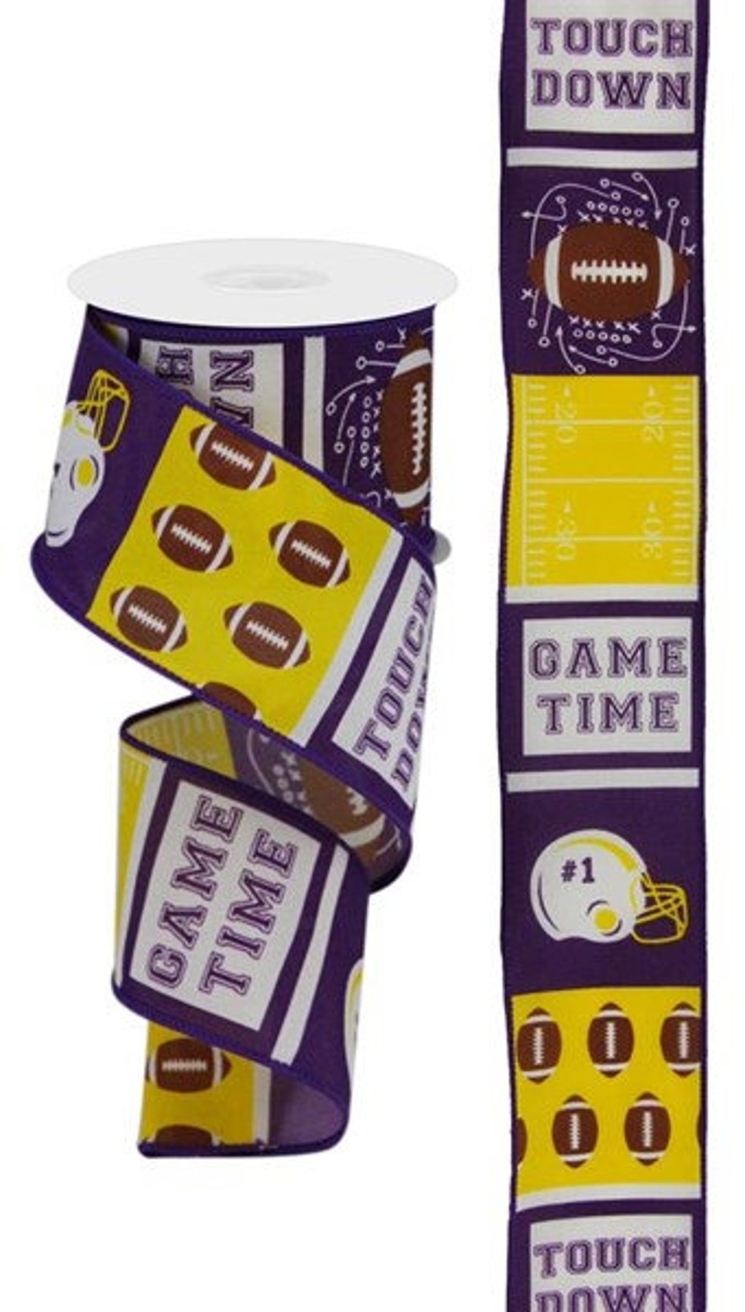 Purple Gold Brown Game Time Touch Down Wired Ribbon, Football Wired ...