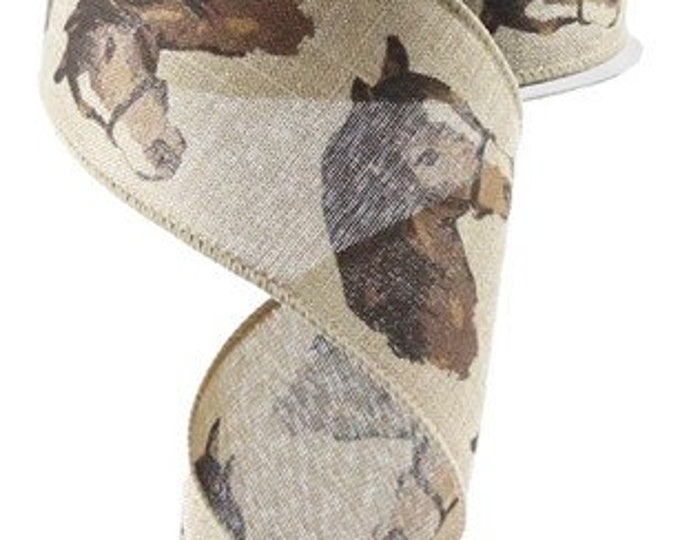 Horse Wired Ribbon Horse Ribbon 2.5 Inch Lite Beige and - Etsy