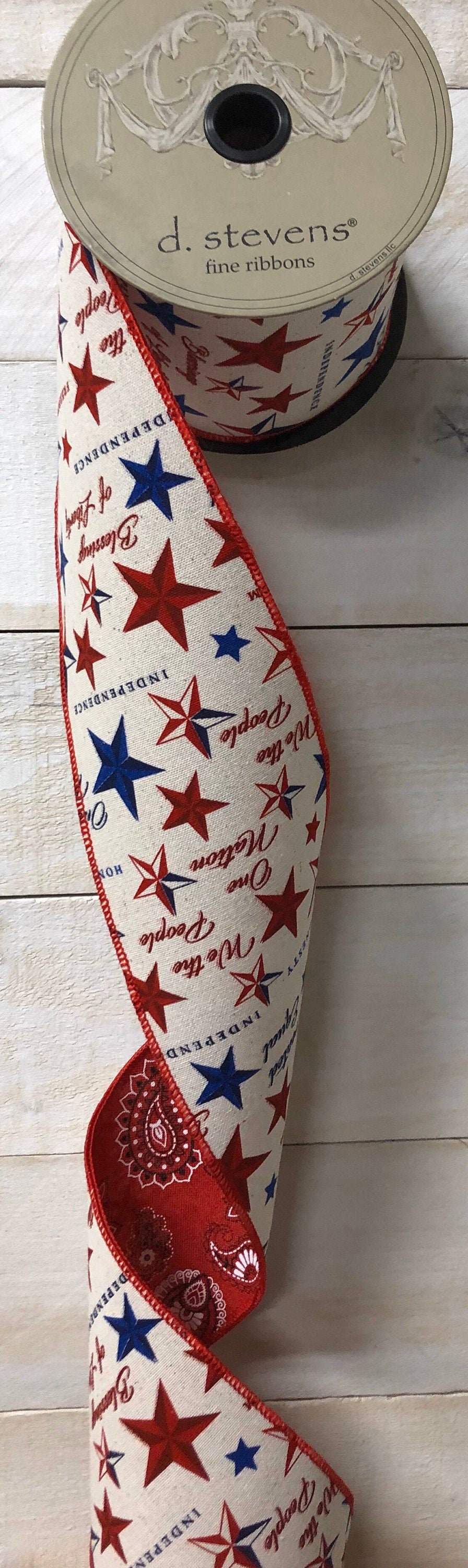 Patriotic 4 Inch Wired Ribbon, Double Sided Ribbon, Cream Red Blue ...