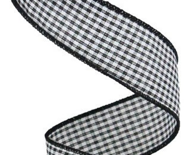 Black and White Mini Gingham Check Wired Ribbon, 1.5" Mini Gingham ...