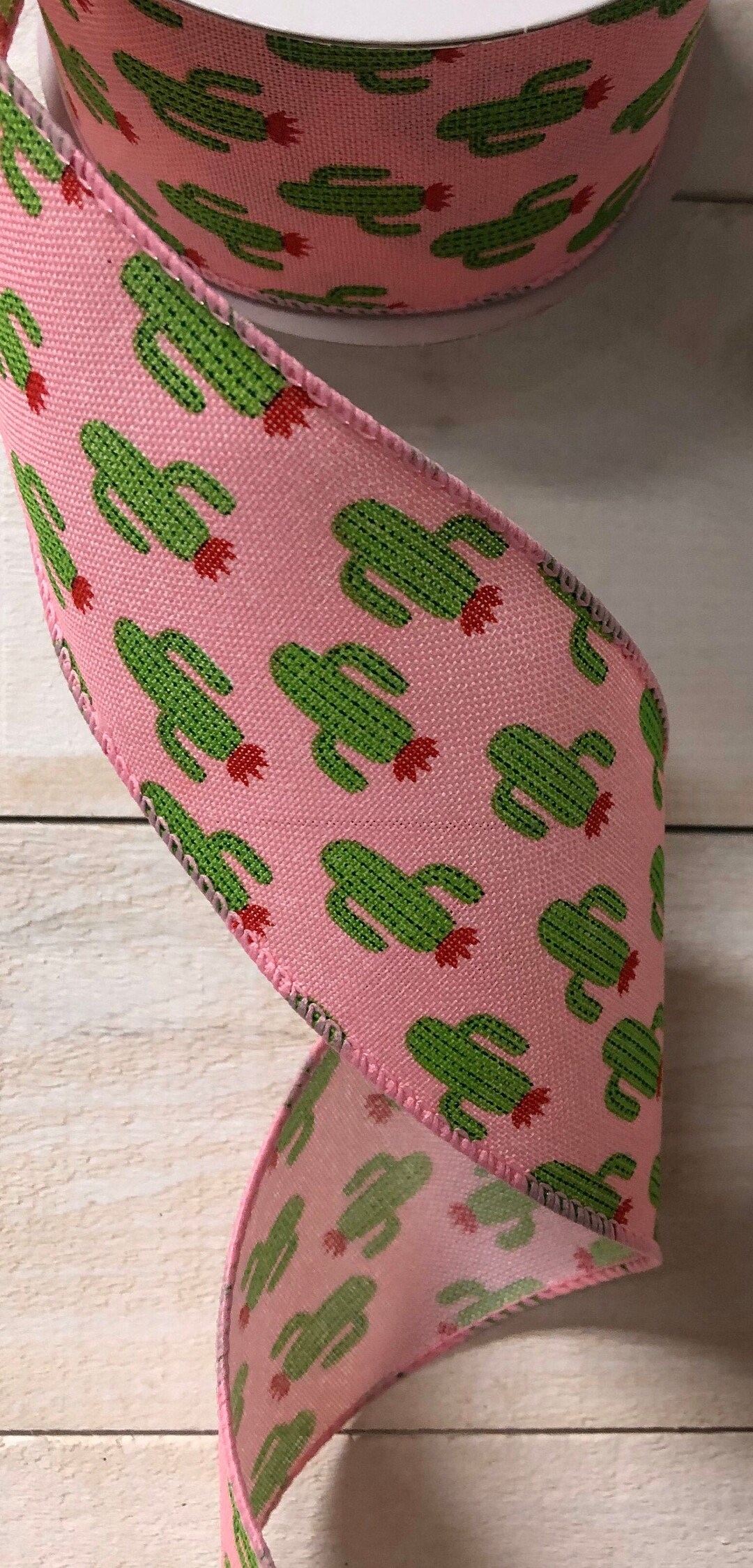 Pink and Green Cactus Wired Ribbon, Succulents Ribbon, Cactus Ribbon ...