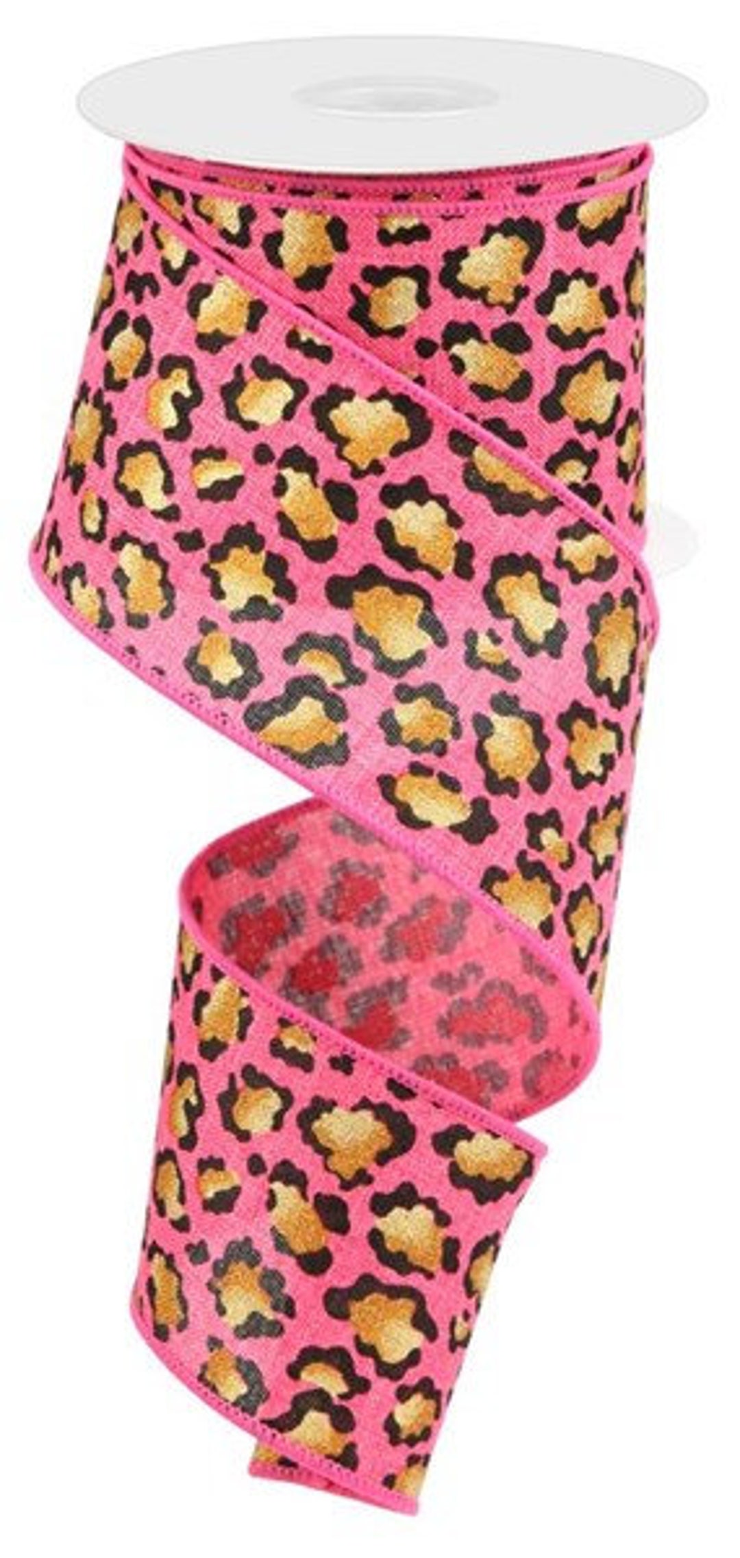 Pink Black Rust Gold Animal Print Ribbon, 2.5" Wired Ribbon, Pink ...