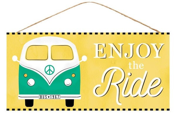 Enjoy the Ride Wreath Sign Vintage Bus Sign Yellow White and - Etsy
