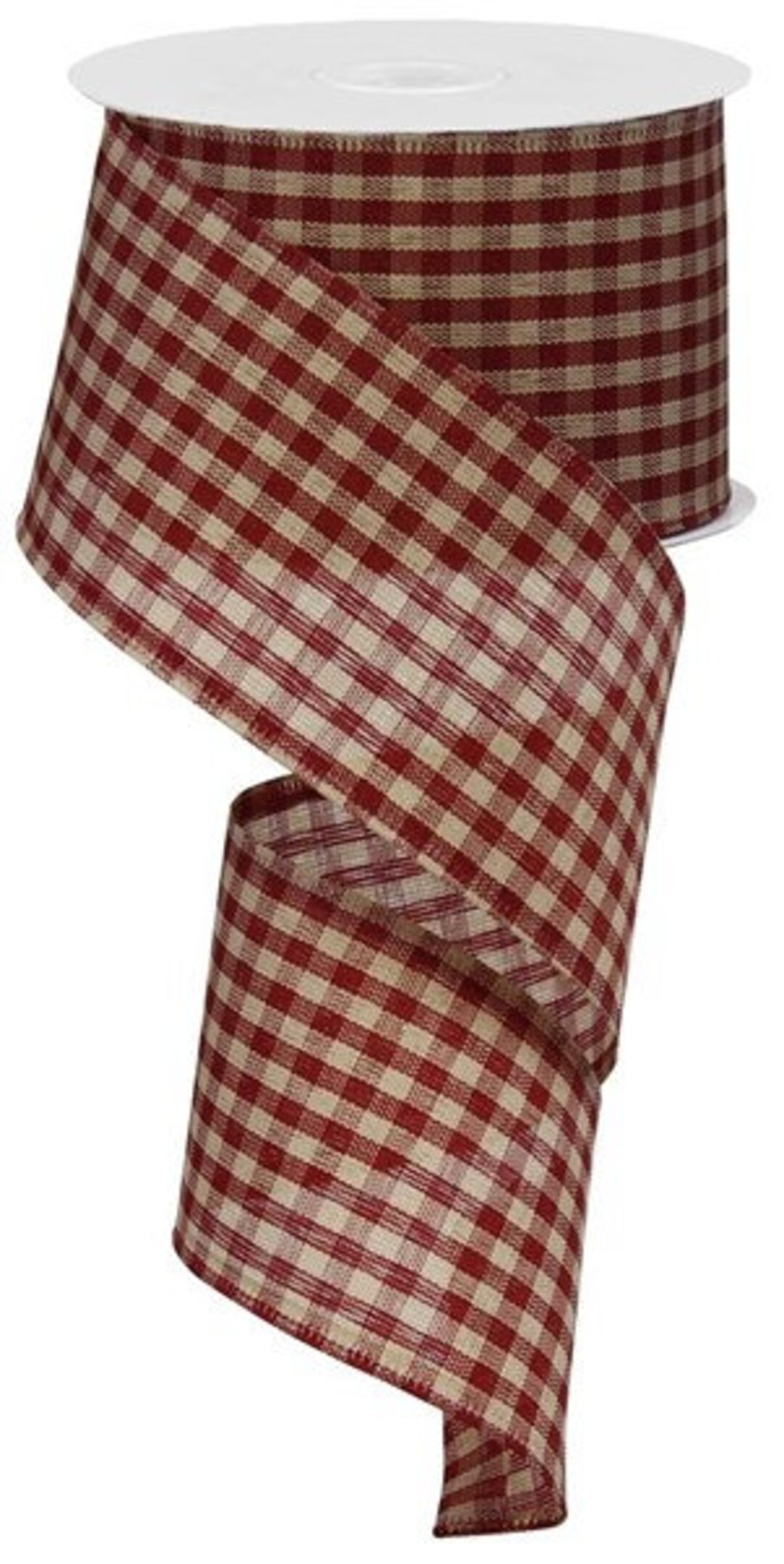 Red and Tan Gingham Check Wired Ribbon, 2.5" Red Tan Check Ribbon ...