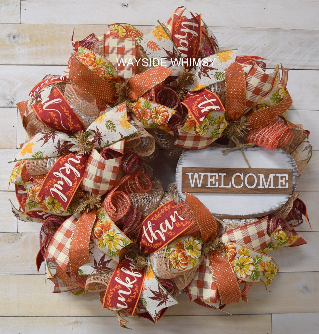 Welcome Fall Wreath Welcome Fall Pumpkin Wreath White - Etsy