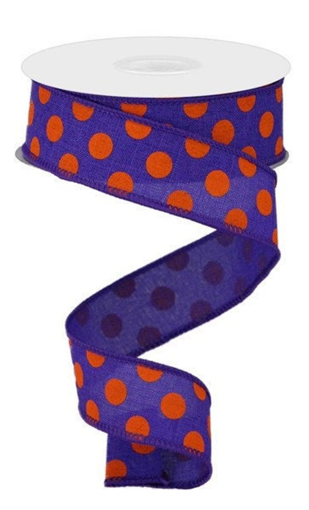 Purple and Orange Dot Wired Ribbon, 1.5" Clemson Ribbon, Wired Ribbon ...