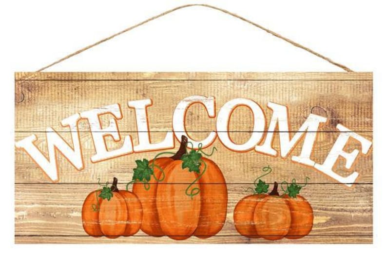 Welcome Pumpkin Sign, 12.5"l X 6"h Welcome With Pumpkins Fall Sign ...