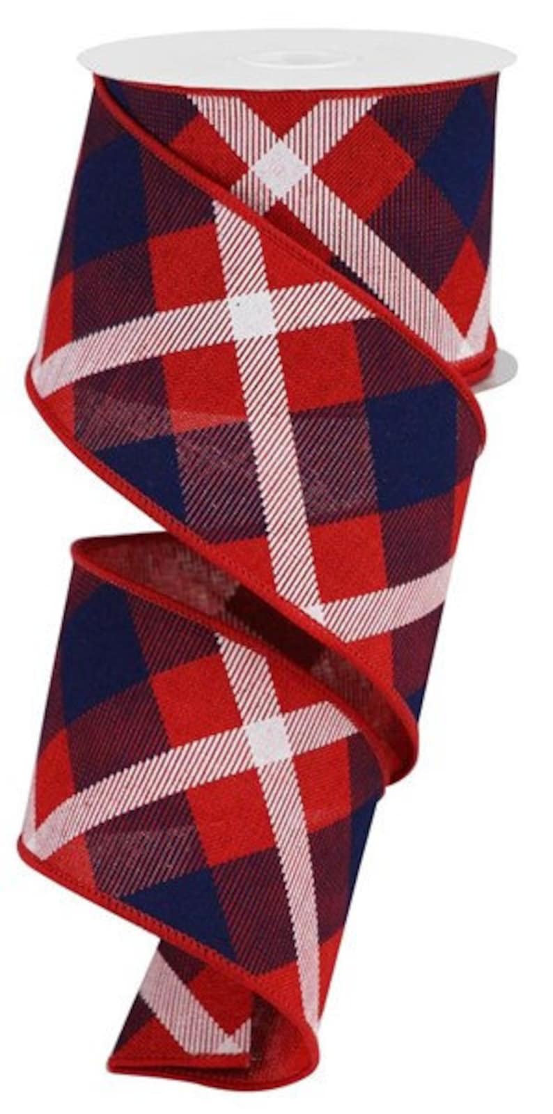 Red White Blue Wired Plaid Ribbon 4th of July Plaid Ribbon | Etsy