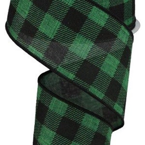 Black Emerald Green Striped Check Wired Ribbon, Black Green Check ...