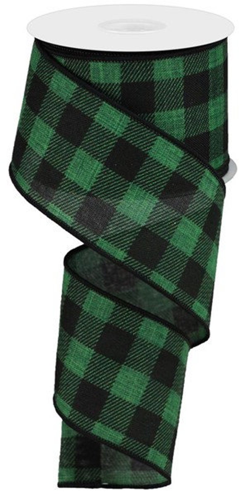 Black Emerald Green Striped Check Wired Ribbon, Black Green Check ...