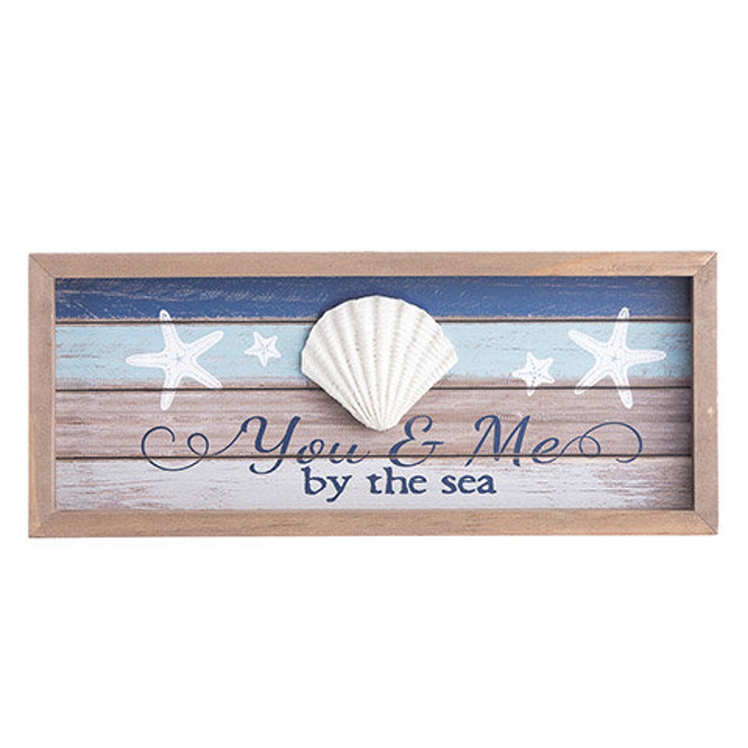 You and Me by the Sea Seashell Wooden Sign, Sea Wreath Sign, Blue Brown ...