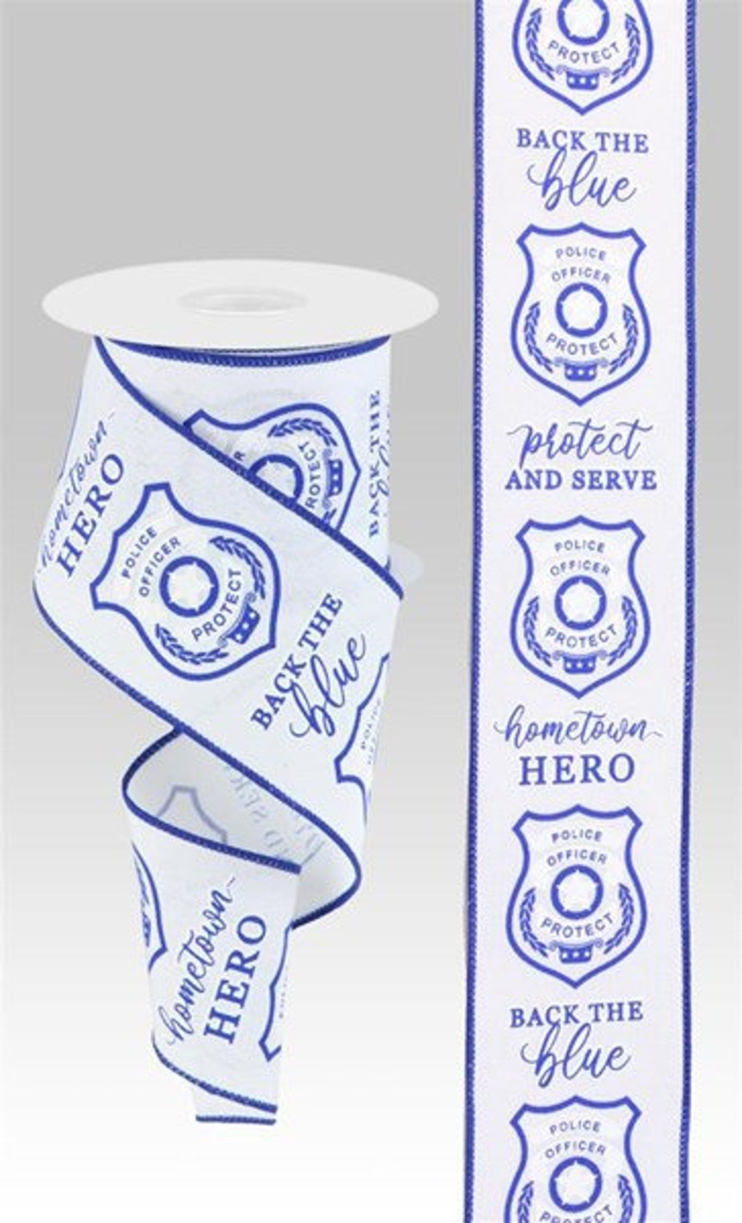 Royal Blue White Police Badge Wired Ribbon, Support Police Ribbon ...