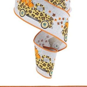 Grey Orange Brown Fall Animal Print Truck Wired Ribbon, 2.5" Grey ...