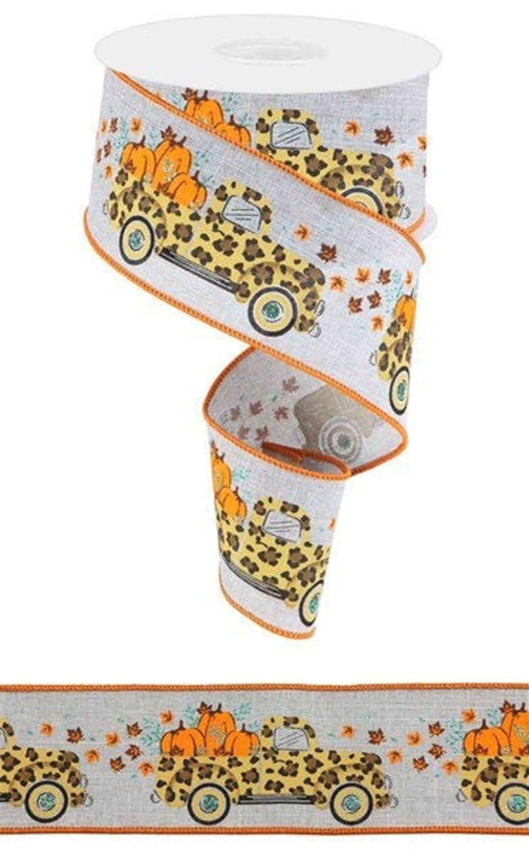 Grey Orange Brown Fall Animal Print Truck Wired Ribbon, 2.5" Grey ...