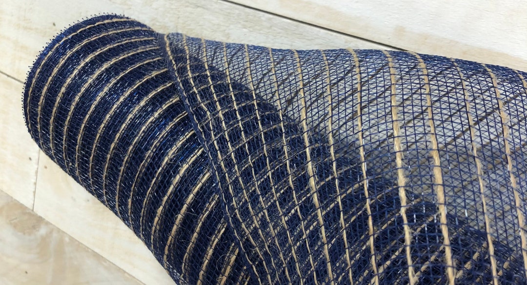 Navy Blue Deco Mesh Natural Jute Mesh, 21" Blue Deco With Jute Mesh ...