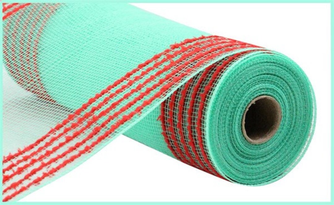 Mint Green Wide Border Drift Red 10 Inch Mesh, Mint Green Red 10 Inch ...
