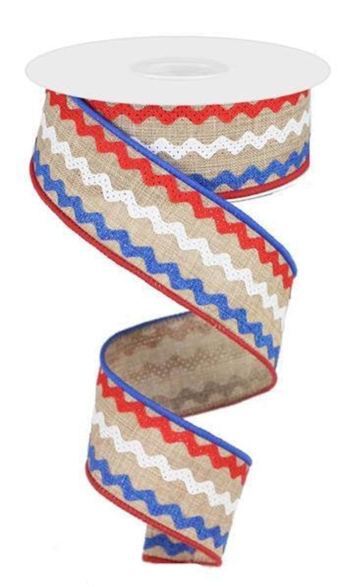 Patriotic Ribbon Red Natural and Blue Ric Rac Ribbon Wired - Etsy
