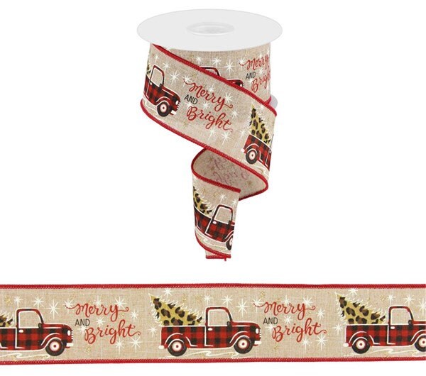 Natural Buffalo Check Leopard Print Truck Christmas Wired Ribbon, 2.5 ...