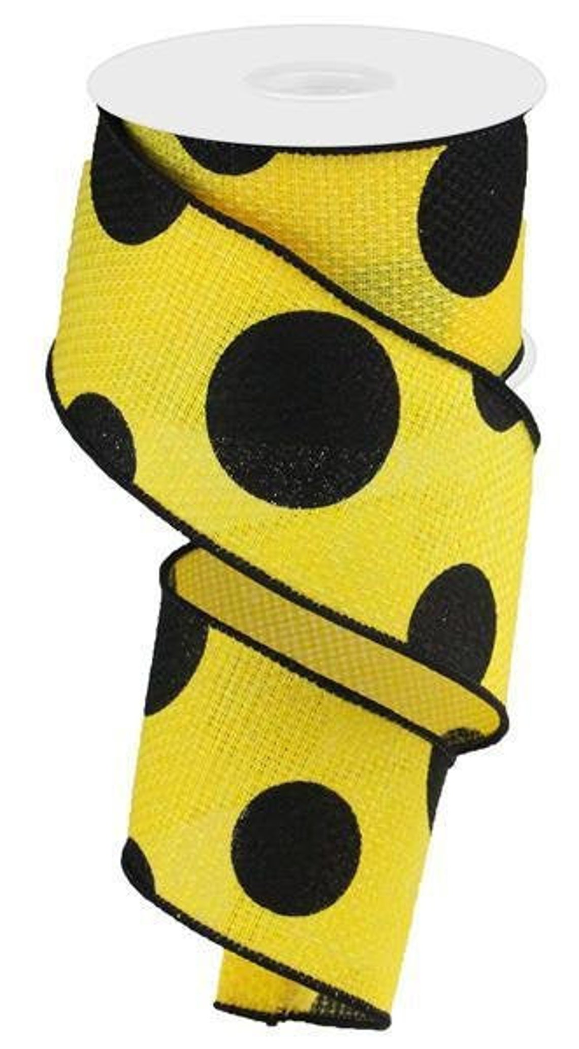 Yellow Black Large Polka Dot Wired Ribbon Yellow With Black - Etsy