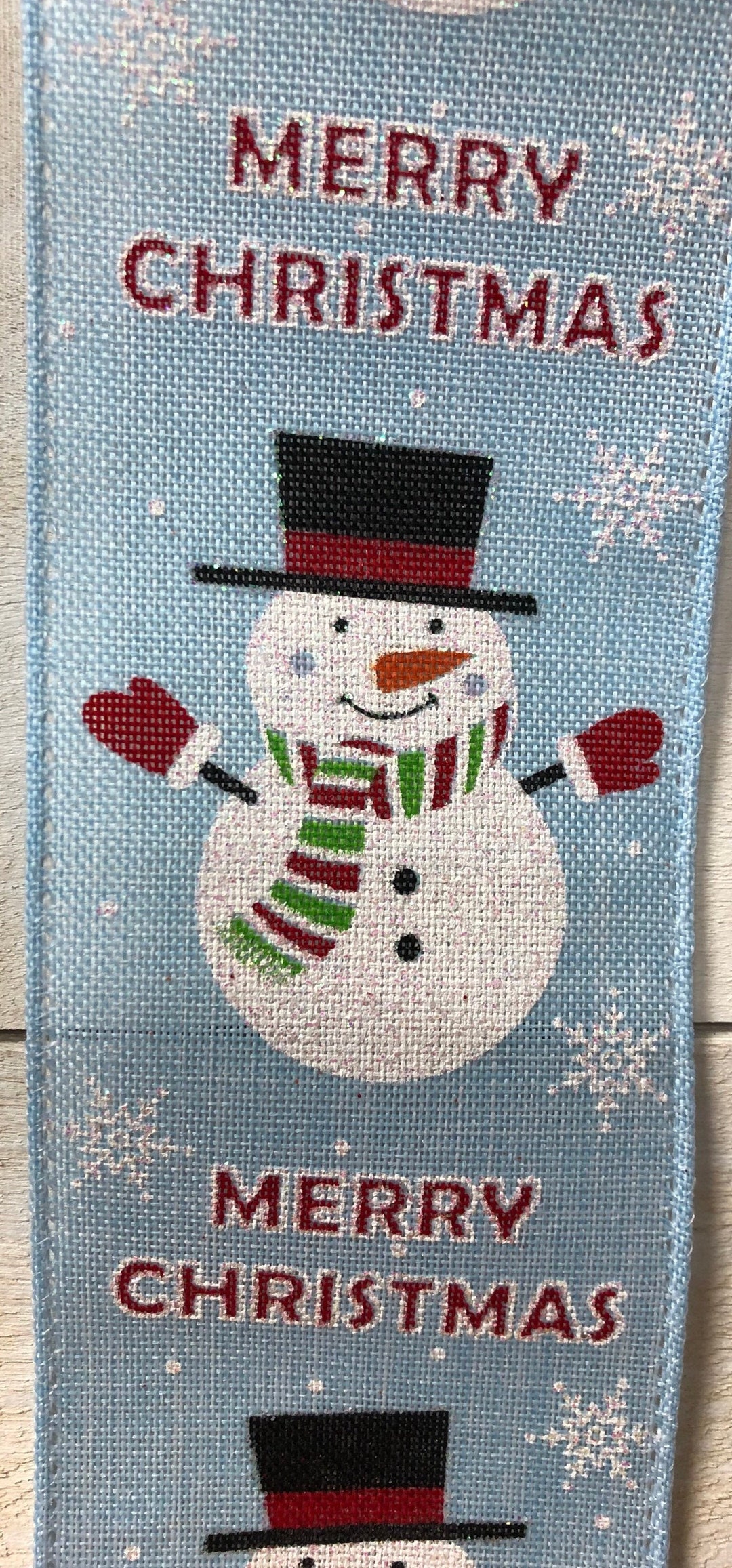 Light Blue Glitter Christmas Snowman Ribbon, 2.5" Snowman Ribbon, Blue ...