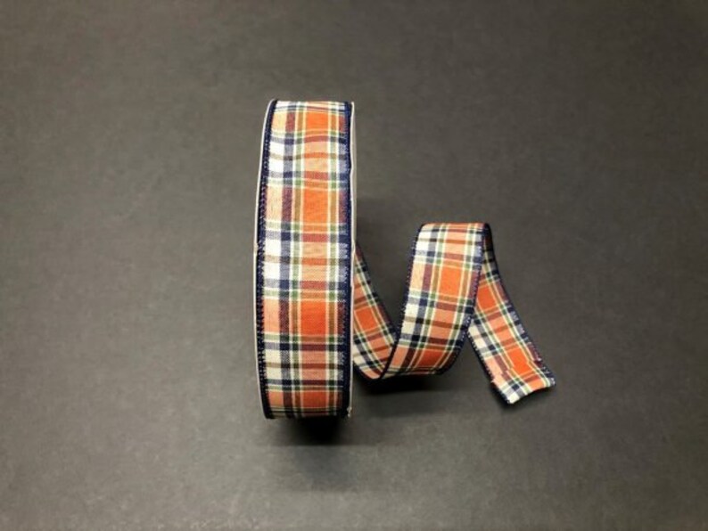 Fall Plaid Wired Ribbon 1.5 Orange Moss Cream Navy Fall - Etsy
