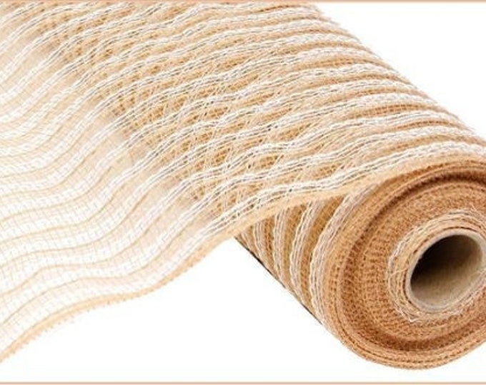 Natural and White Poly Jute Cotton Mesh, 21 in Deco Mesh Rolls, Deco ...