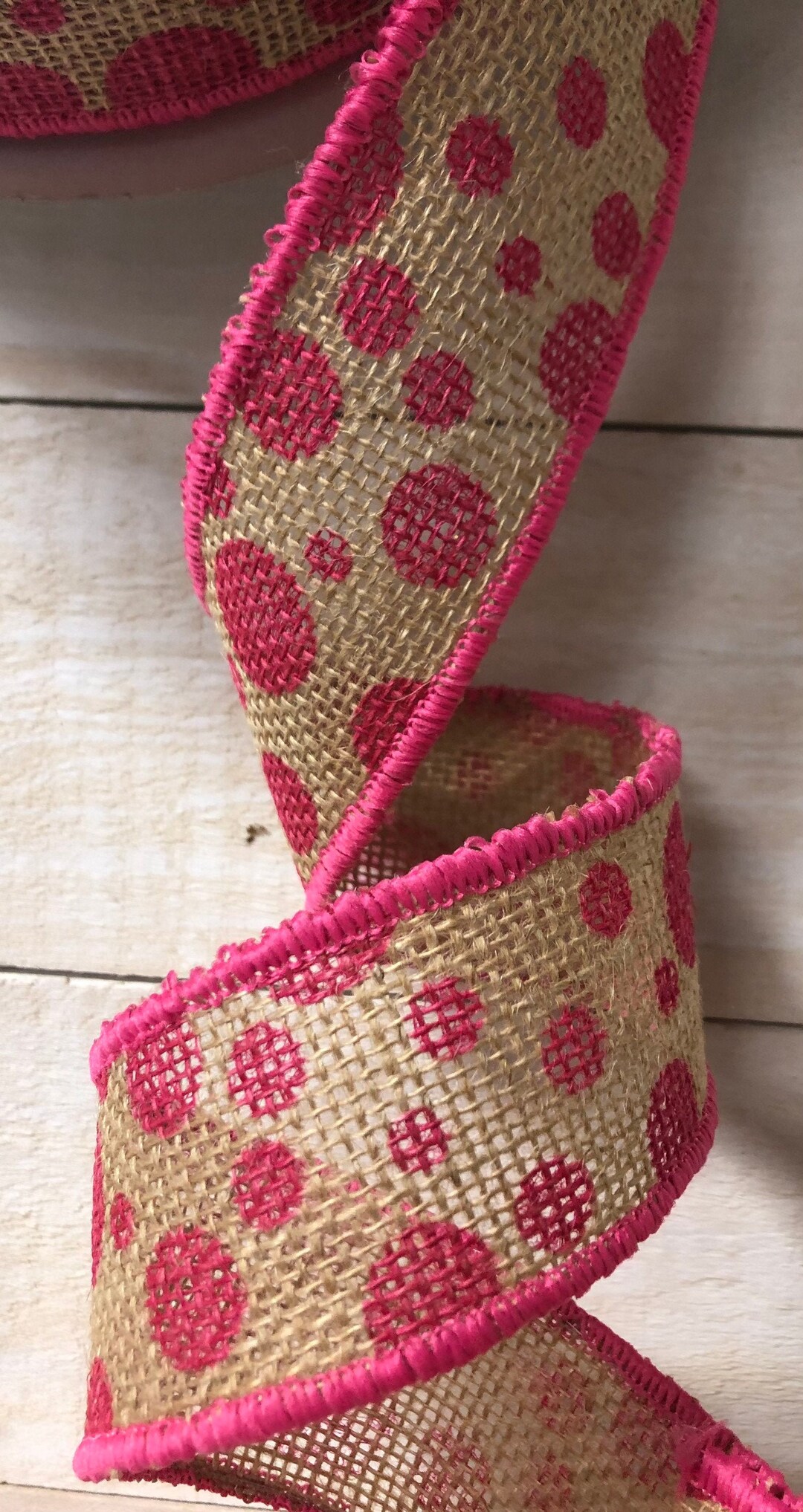 Natural Pink Jute Dot Ribbon, Natural Red Wired Ribbon, 2 Inch Dot ...